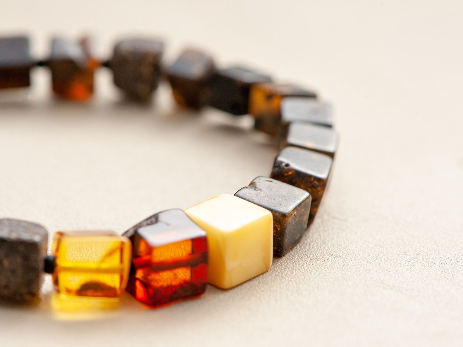 Natural Baltic Amber Bracelets Made of Cube Shape Beads, Raw Finish ...