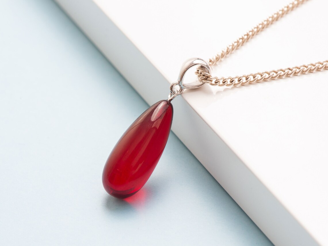 Precious Ruby Red Amber Pendant Handmade Sterling Silver 925 | Etsy