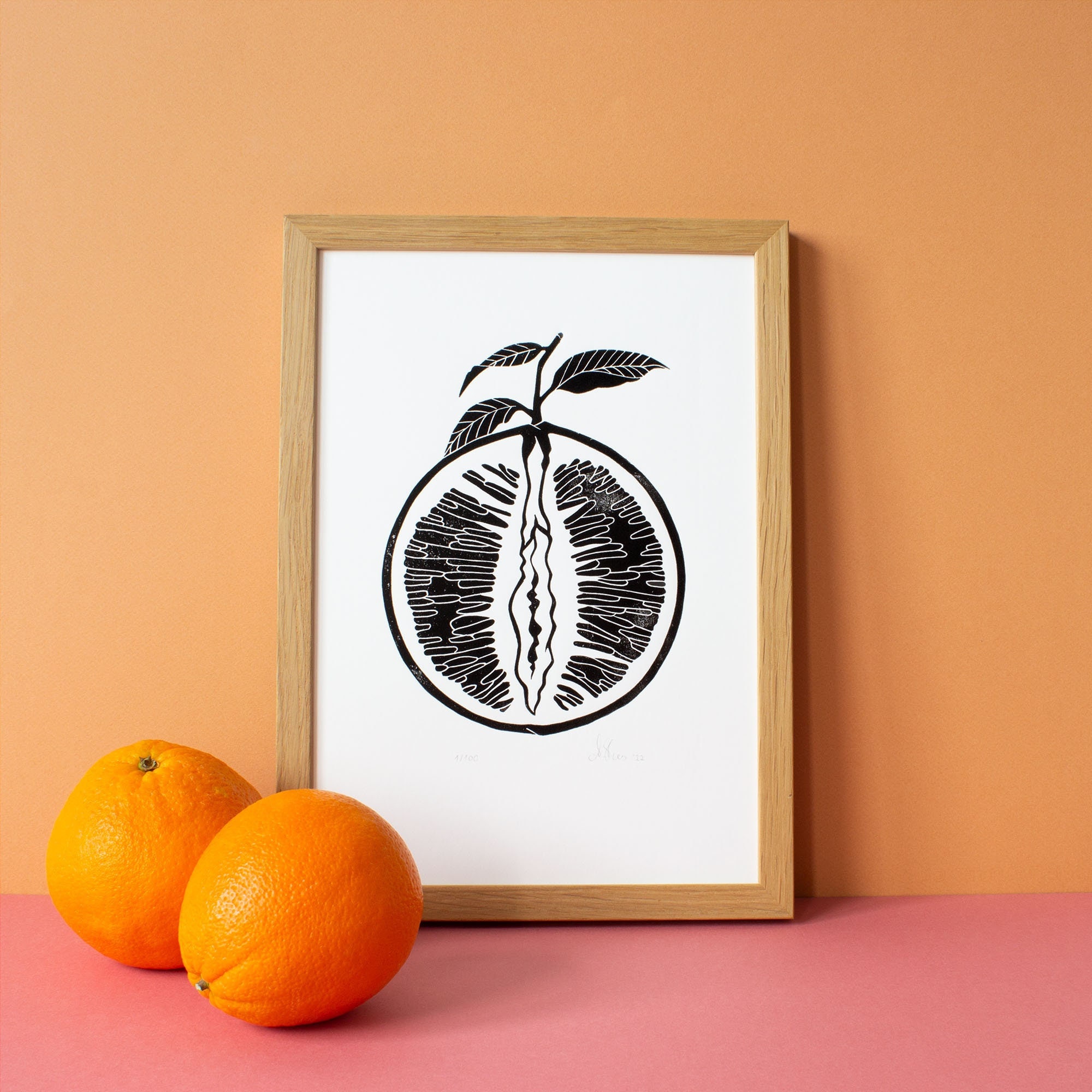 Tutti Frutti Orange Vulva Yoni Lino Print Linocut Printmaking Feminism ...