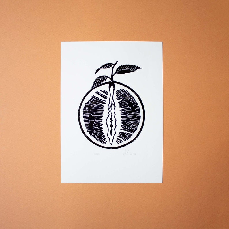 Tutti Frutti Orange Vulva Yoni Lino Print Linocut Printmaking Feminism ...