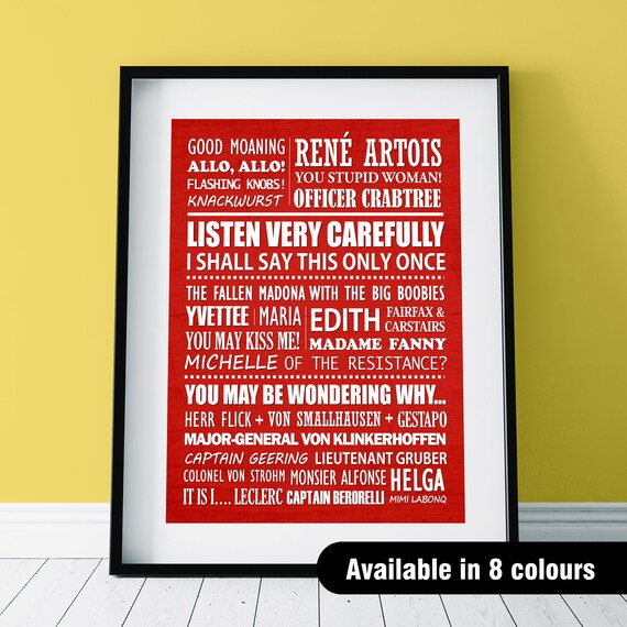ALLO ALLO Typography Print Poster Quotes Graphic Art TV | Etsy