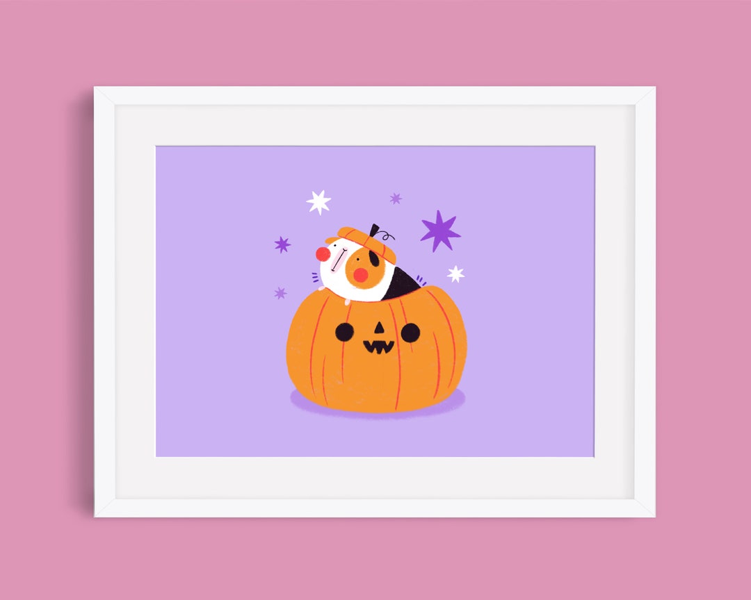 Halloween Guinea Pig Print | Spooky Pumpkin | Guinea Pig Illustration ...