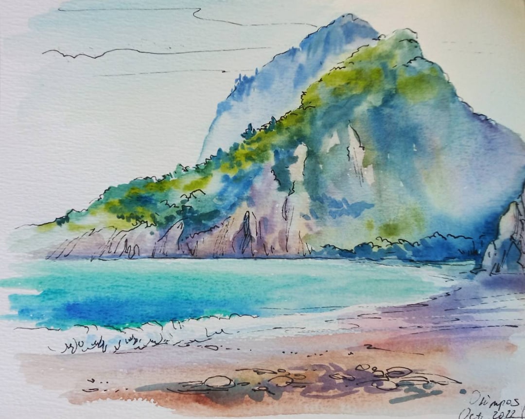 Watercolor and Black Ink Drawing, Coastal Landscape, En Plein Air - Etsy