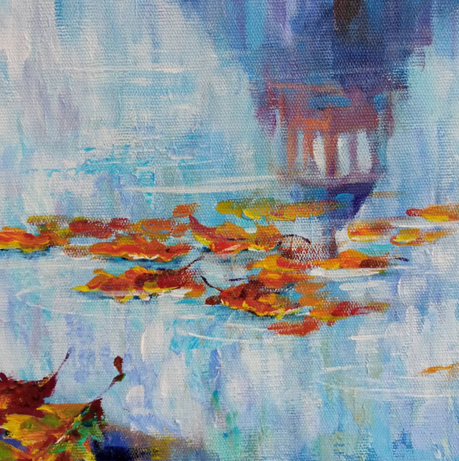Reflection Painting, Impressionist Style Autumn Cityscape, Upside Down ...