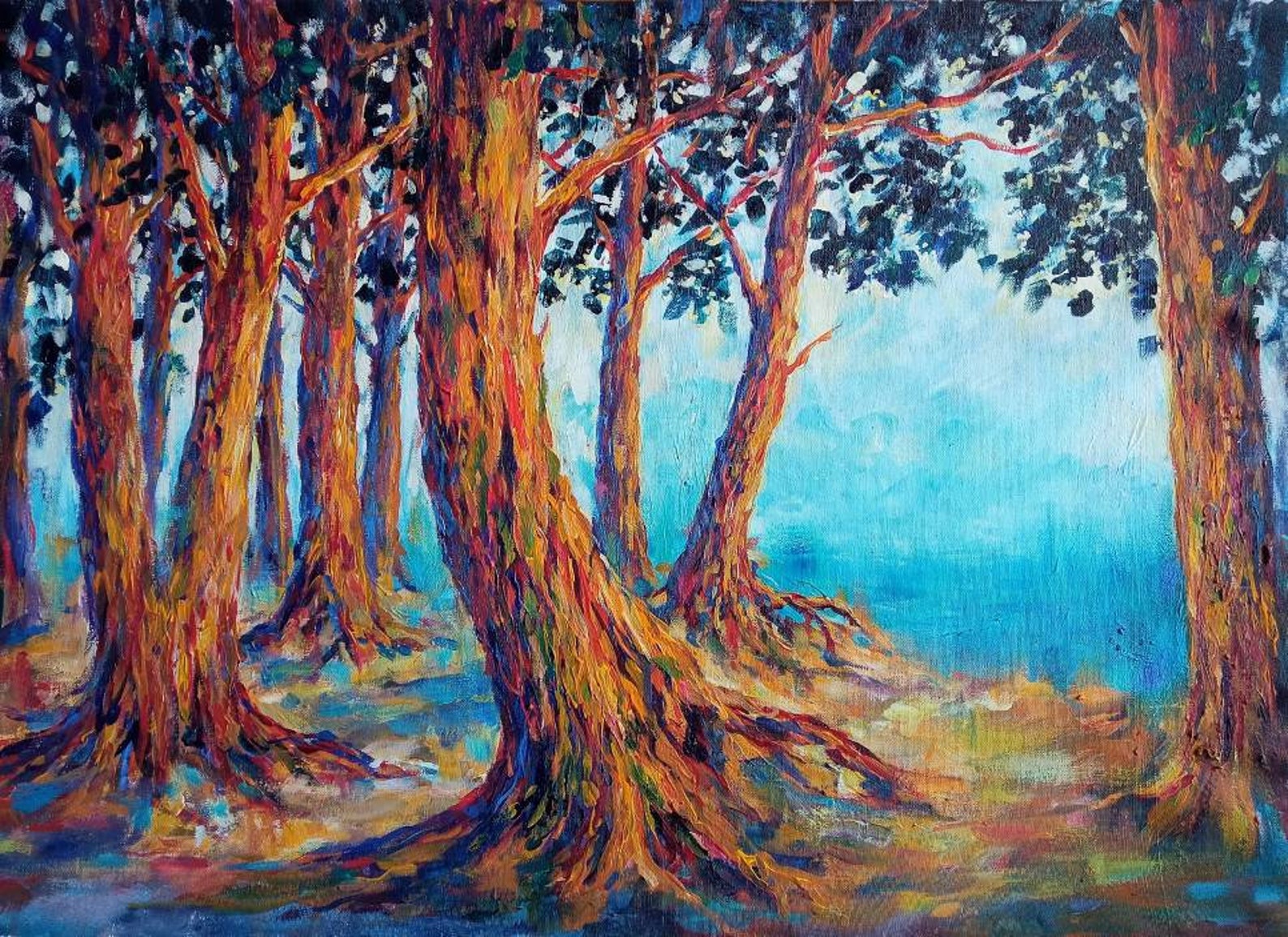 Impressionist Style "pine Trees" Painting, Acrylic Painting, Original ...