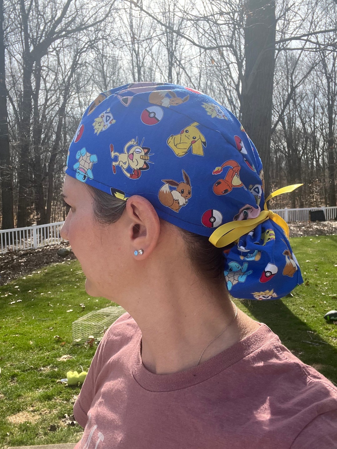 Pokemon Blue Characters Pony Tail Ponytail Scrub Surgical Hat Cap OR ...