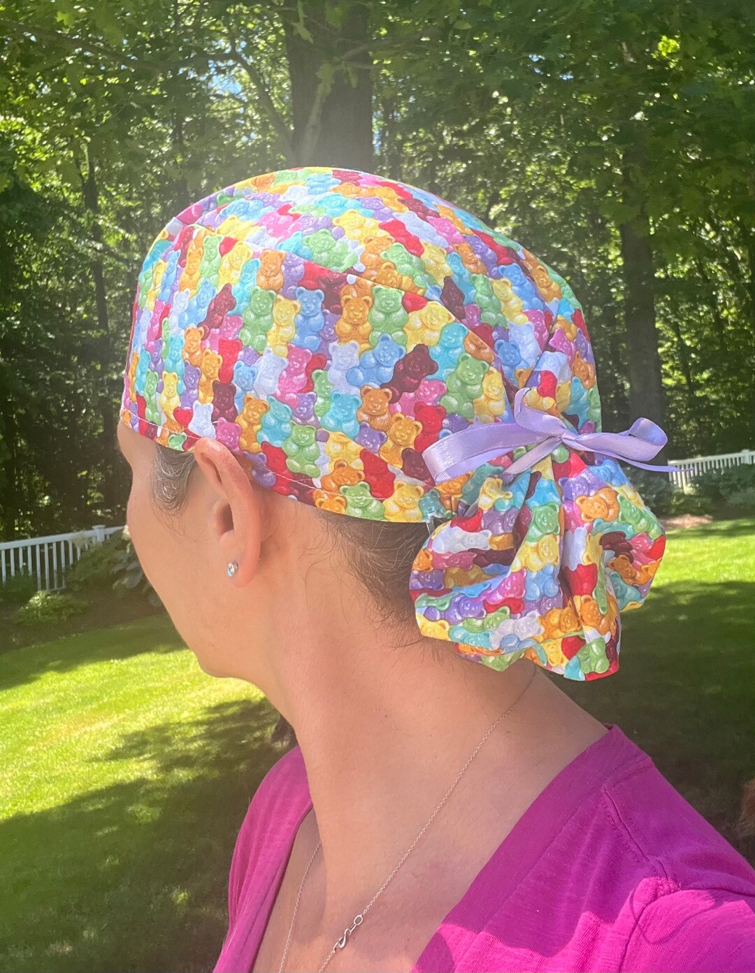 GUMMY BEARS Rainbow Candy Pony Tail Ponytail Scrub Surgical Hat Cap OR ...