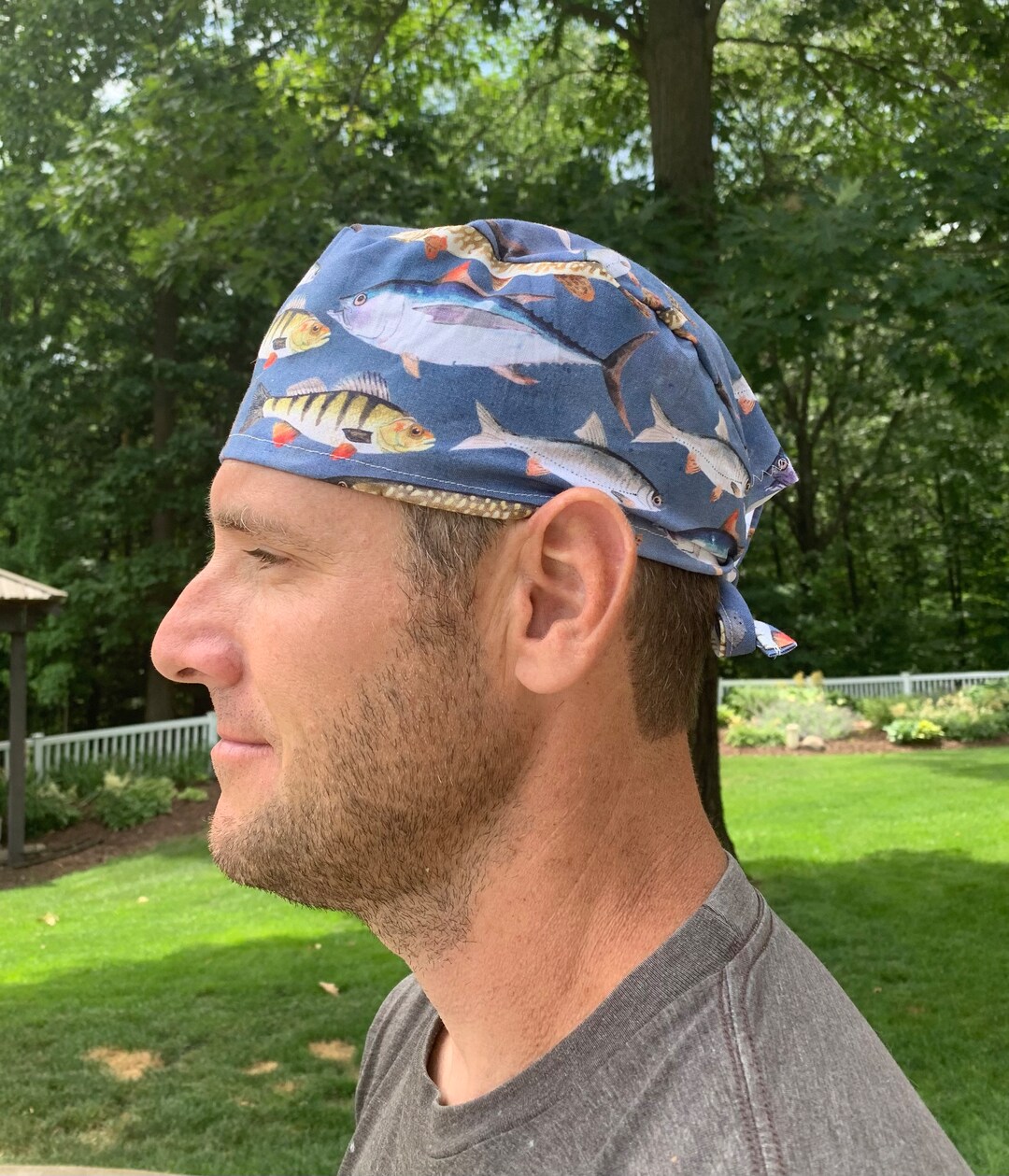 FISHING Trout Salmon Fish Blue Scrub Hat Surgery Surgical Cap OR ...