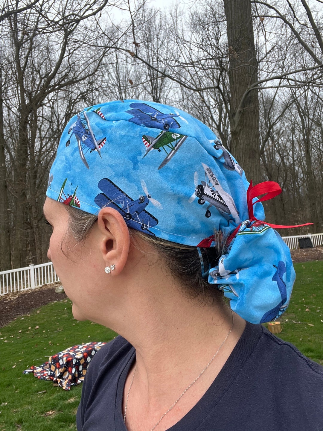 Airplane Plane Flight Pilot Pony Tail Ponytail Scrub Surgical Hat Cap ...