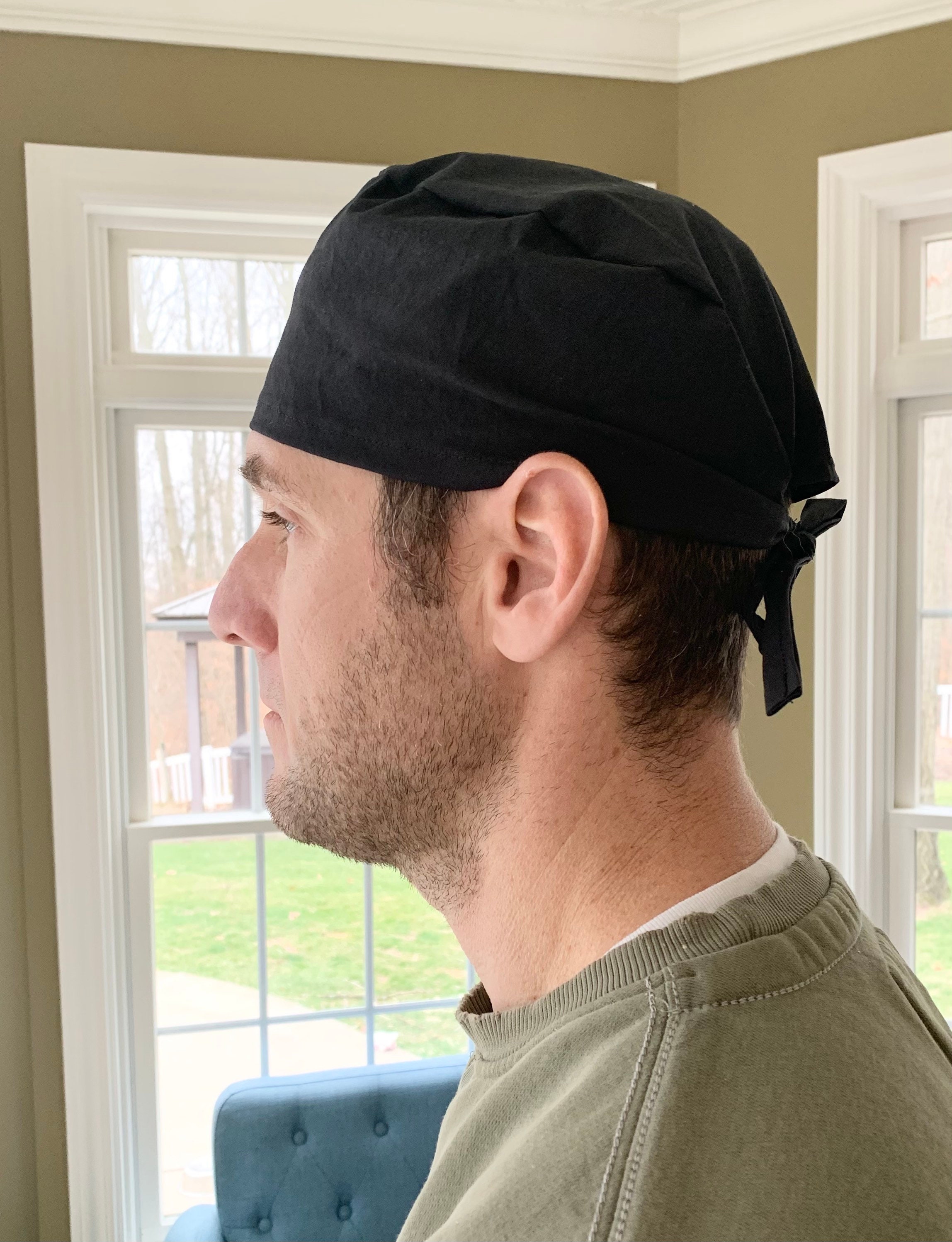 Mens Plain Black Solid Scrub Hat Surgery Surgical Cap Or Etsy
