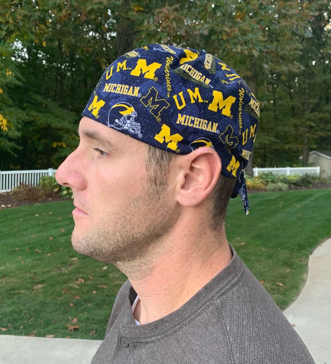 University of Michigan U of M Wolverines Maize Blue Skull Scrub Hat ...