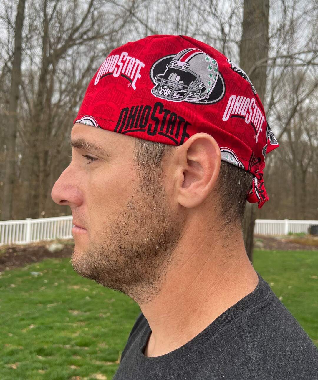 OHIO STATE Osu Buckeyes Football Red Scrub Hat Surgery Surgical Skull ...
