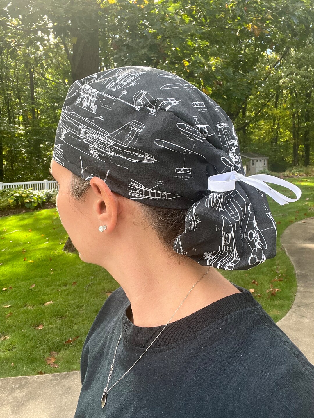 Hornet F-18 Fighter Blueprints Jet Plane Pony Tail Ponytail Scrub ...