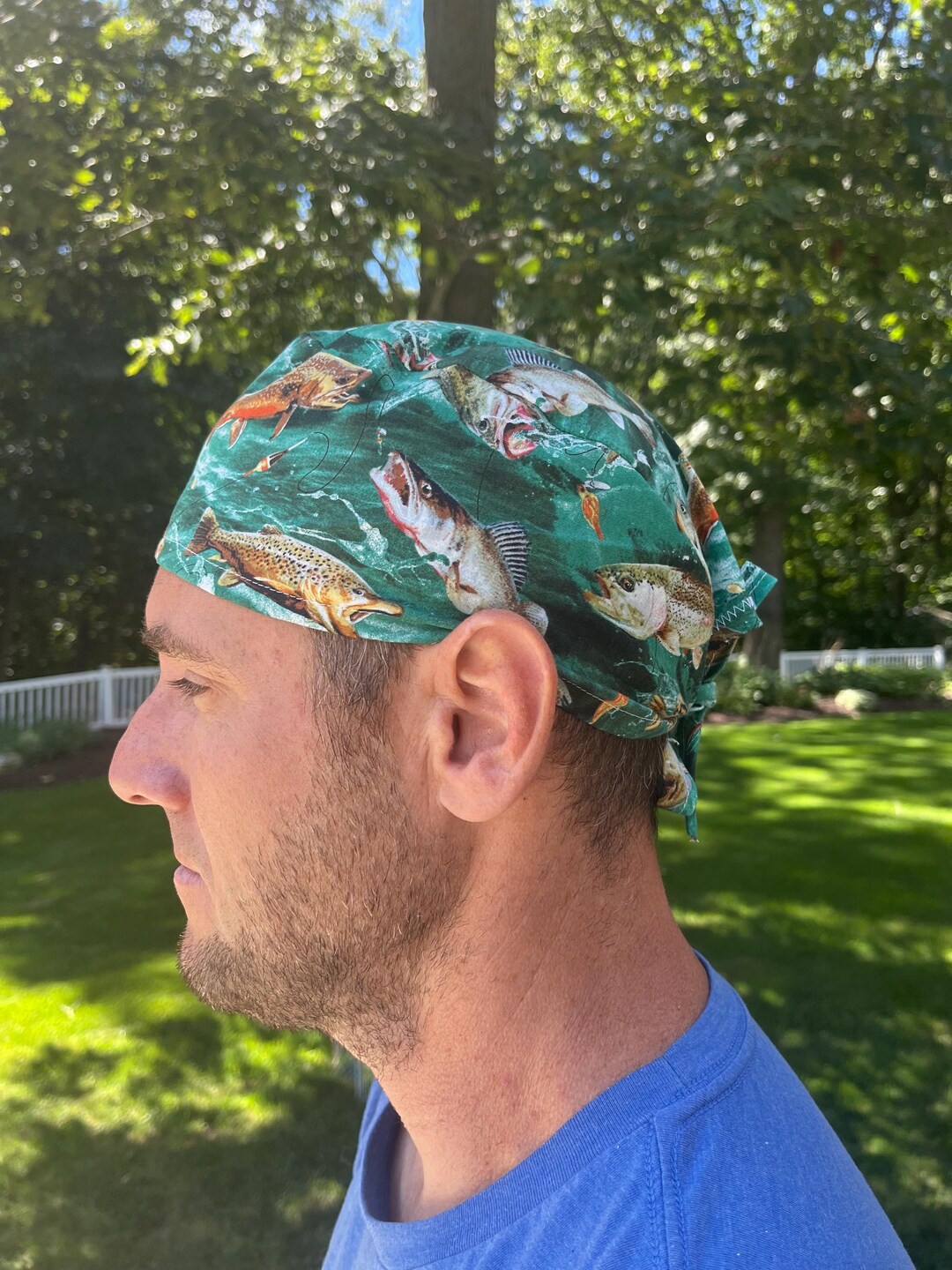 FISHING Green Trout Salmon Fish Scrub Hat Surgery Surgical Cap OR ...