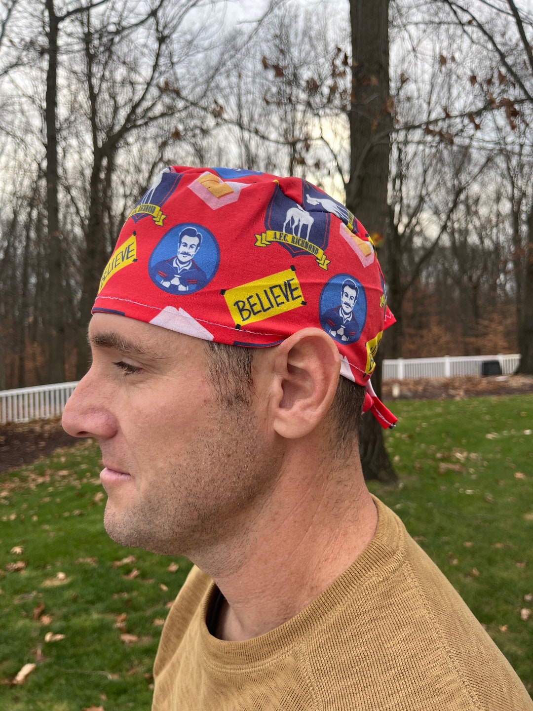 TED LASSO Red Believe Soccer Skull Scrub Hat Surgery Surgical Cap OR ...
