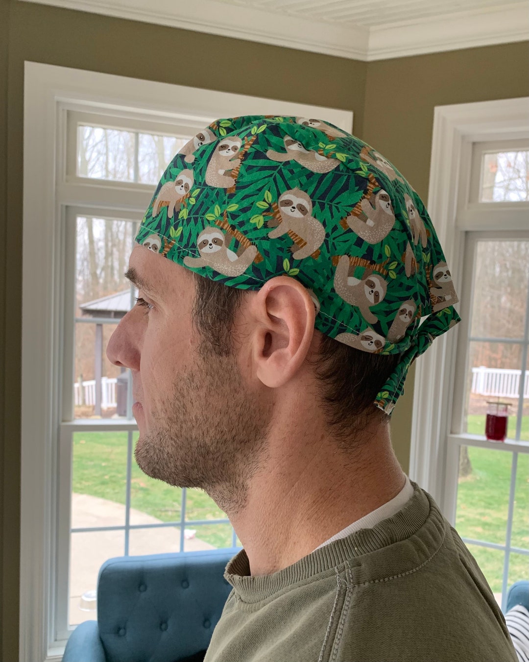 Mens Green SLOTH Sloths Jungle Scrub Hat Surgery Surgical Cap OR ...