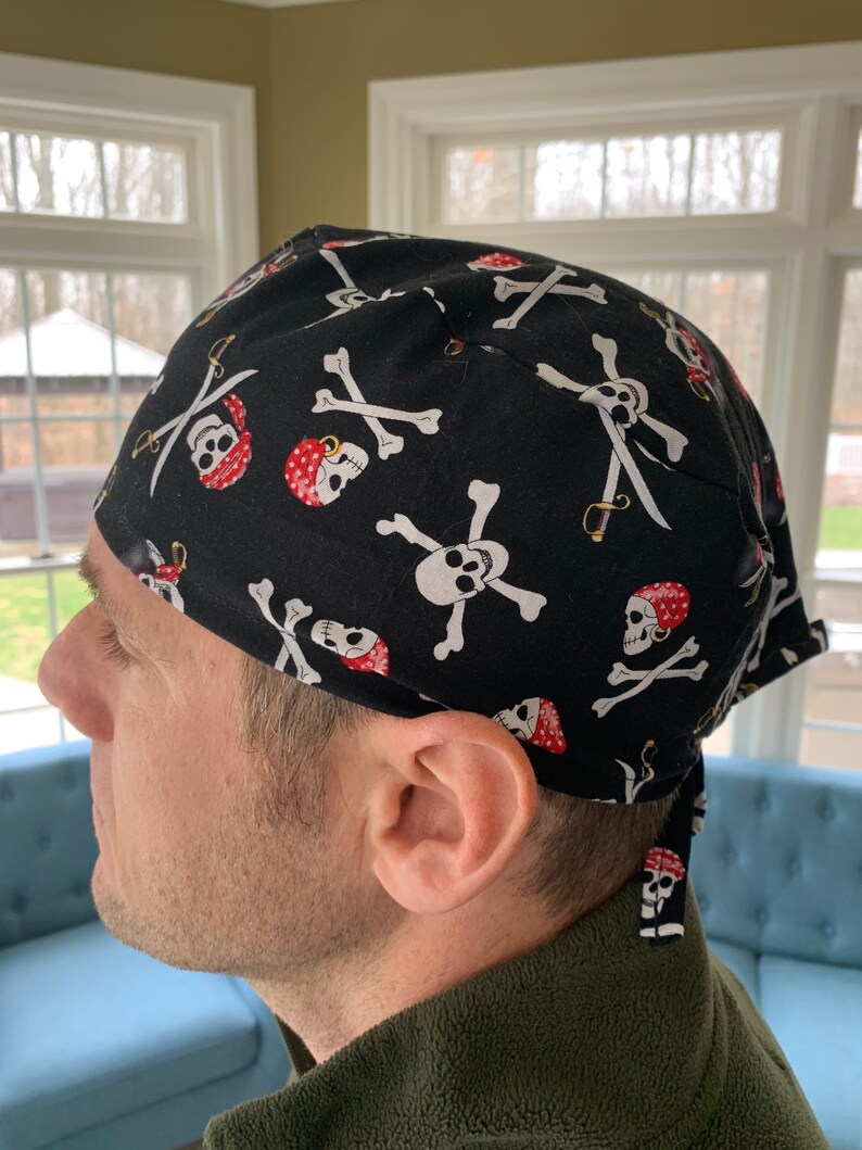 Mens PIRATES Skull and Crossbones Pirate Scrub Hat Surgery - Etsy