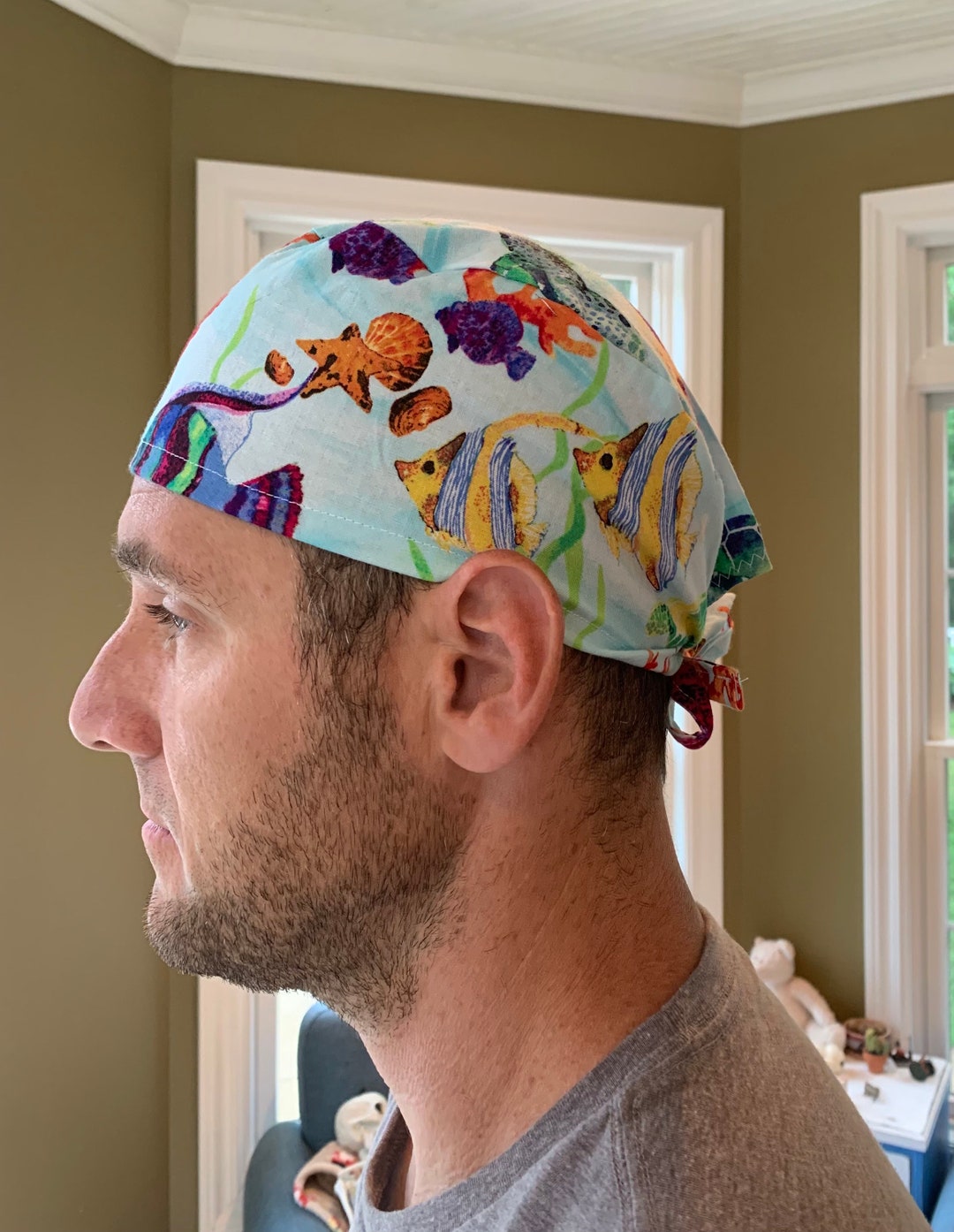 Mens Sea Creatures Tropical Fish Scuba Scrub Hat Surgery Surgical Cap ...