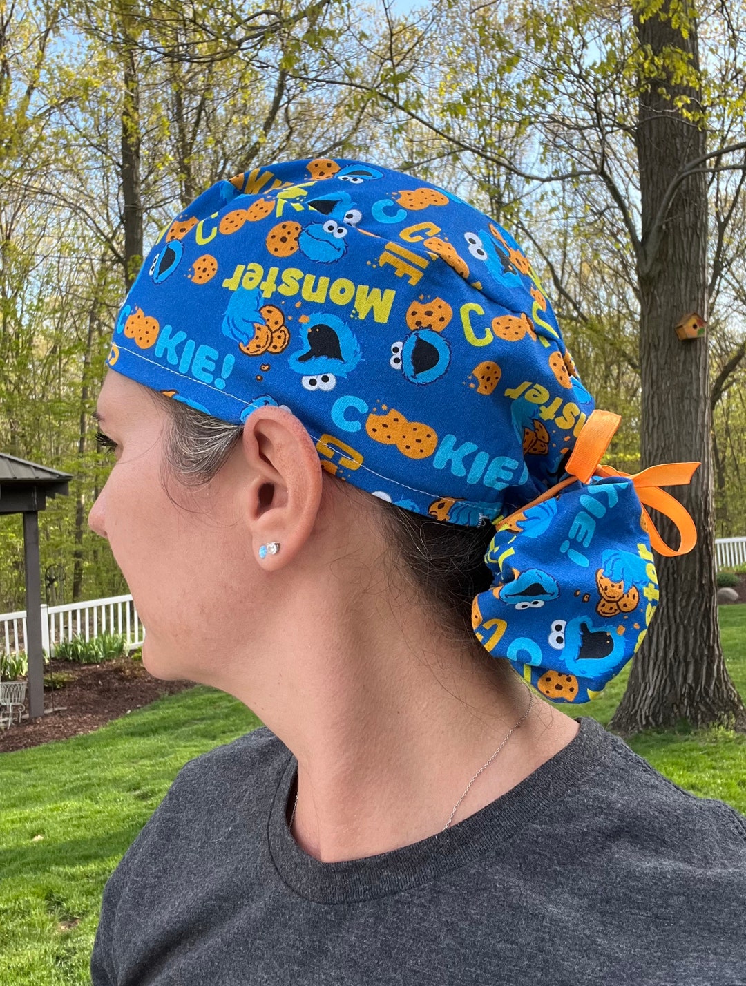 COOKIE MONSTER Blue Pony Tail Ponytail Scrub Surgical Hat Cap OR ...