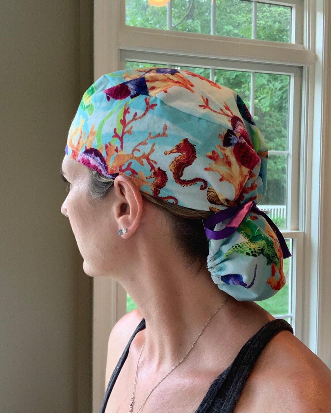 Sea Creatures Tropical Fish Scuba Pony Tail Ponytail Scrub Hat Cap OR ...