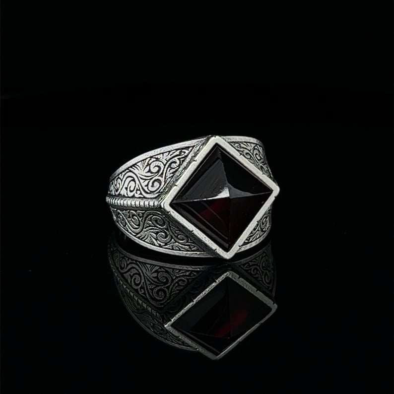 Vintage Men's Sterling Silver Ring With Garnet Solitaire Gem, Handmade ...