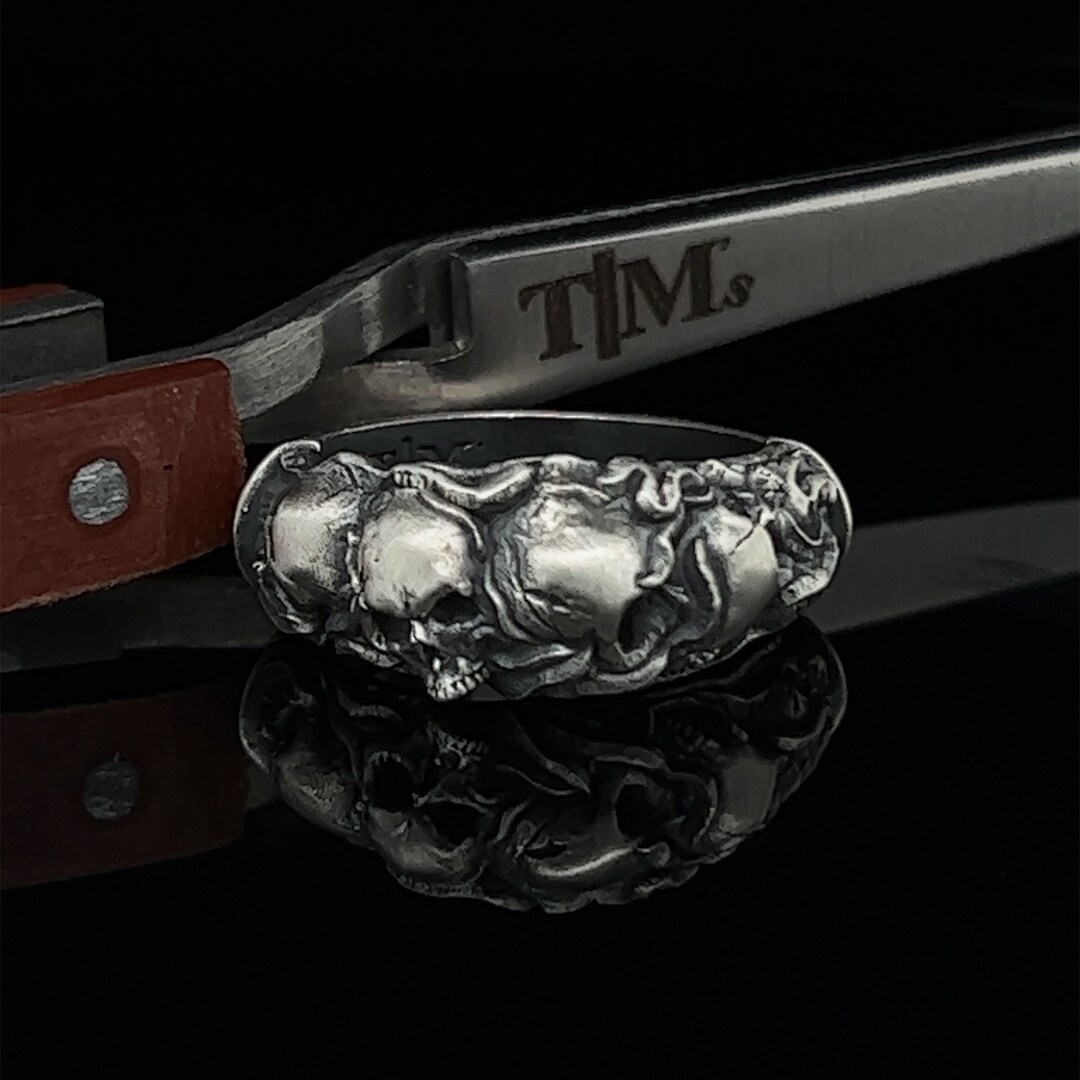 Men's Skull Silver Ring, Skull Band Ring, Handmade Biker Ring, Skull ...