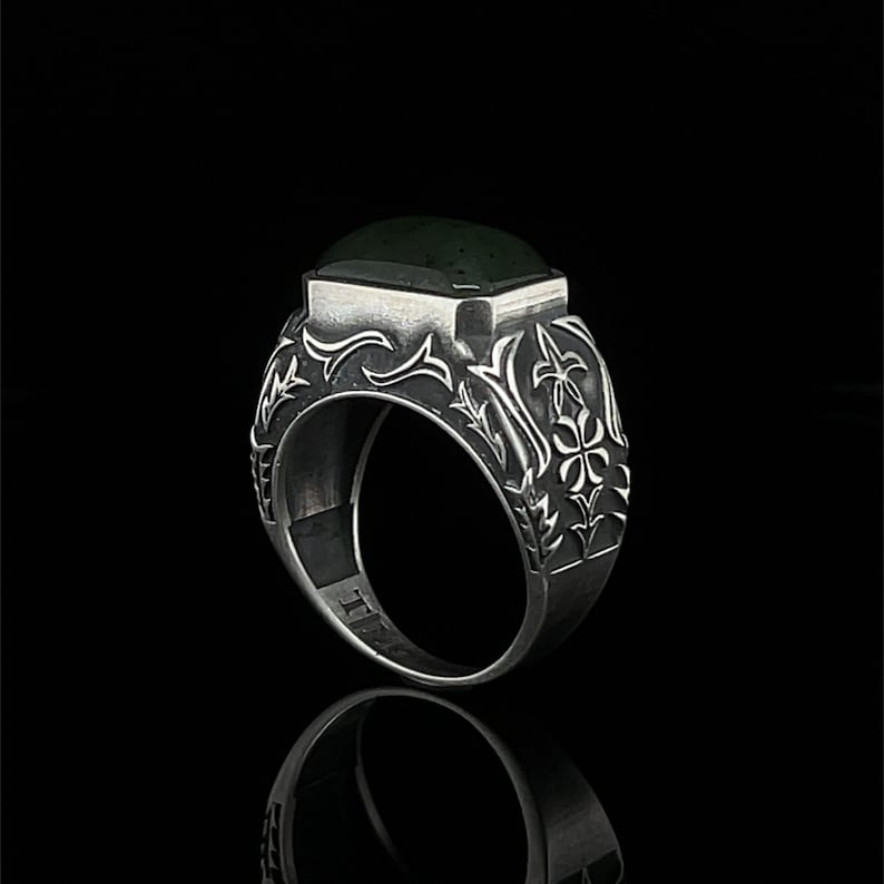 Natural Octagon Jade Sterling Silver Ring, Jade Jewelry, Genuine Green ...
