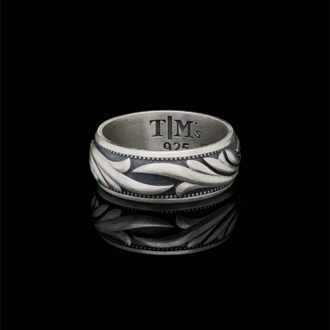 Engraved Handmade Silver Men's Ring, Fashionable Wedding Ring, Sterling ...