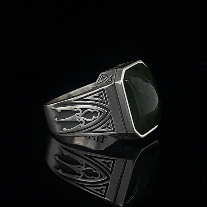 925 Silver Octagon Jade Ring, Handcrafted Men's Jewelry, Boho Gemstone ...
