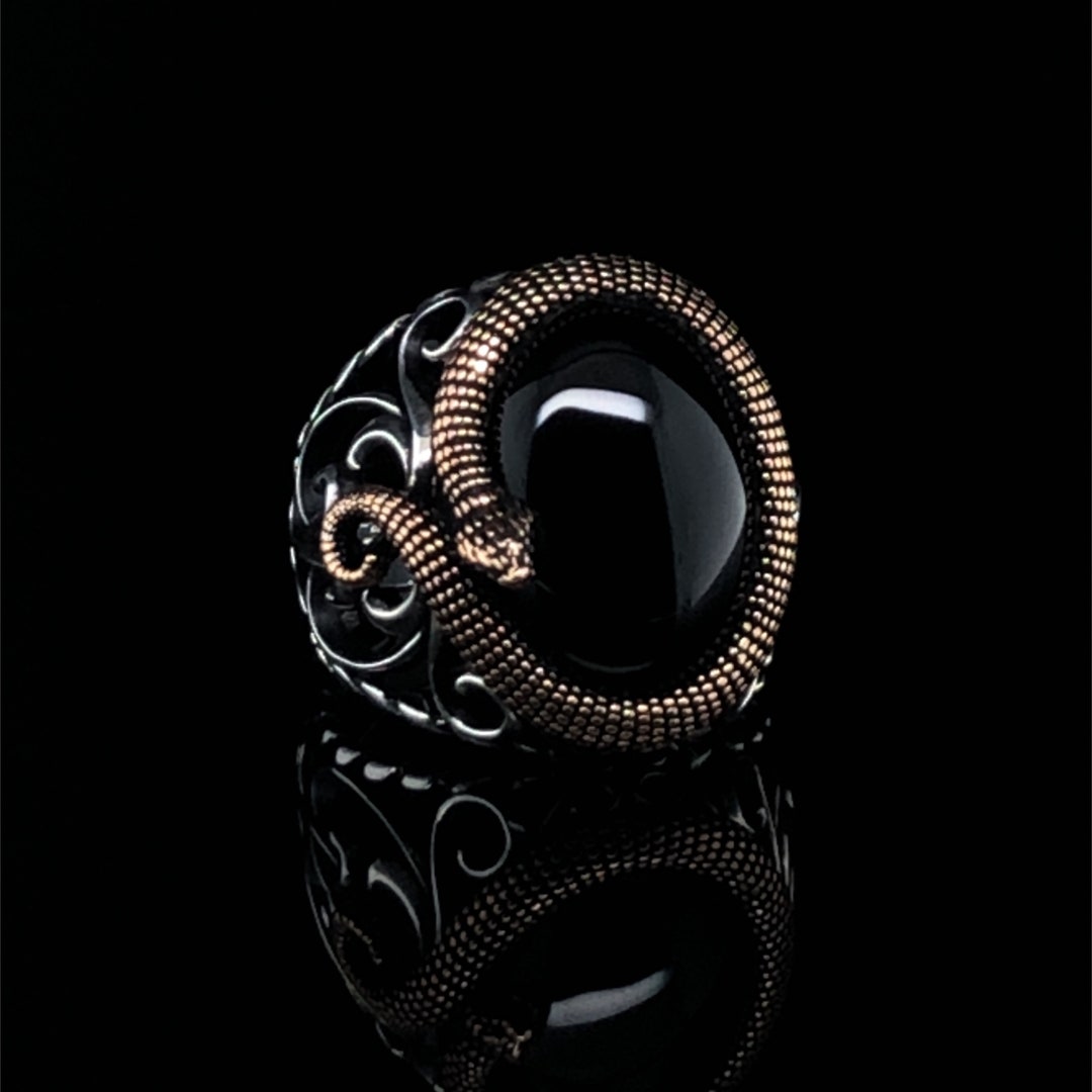 Men's Sterling Silver Onyx Snake Ring, Gothic Serpent Jewelry - Etsy