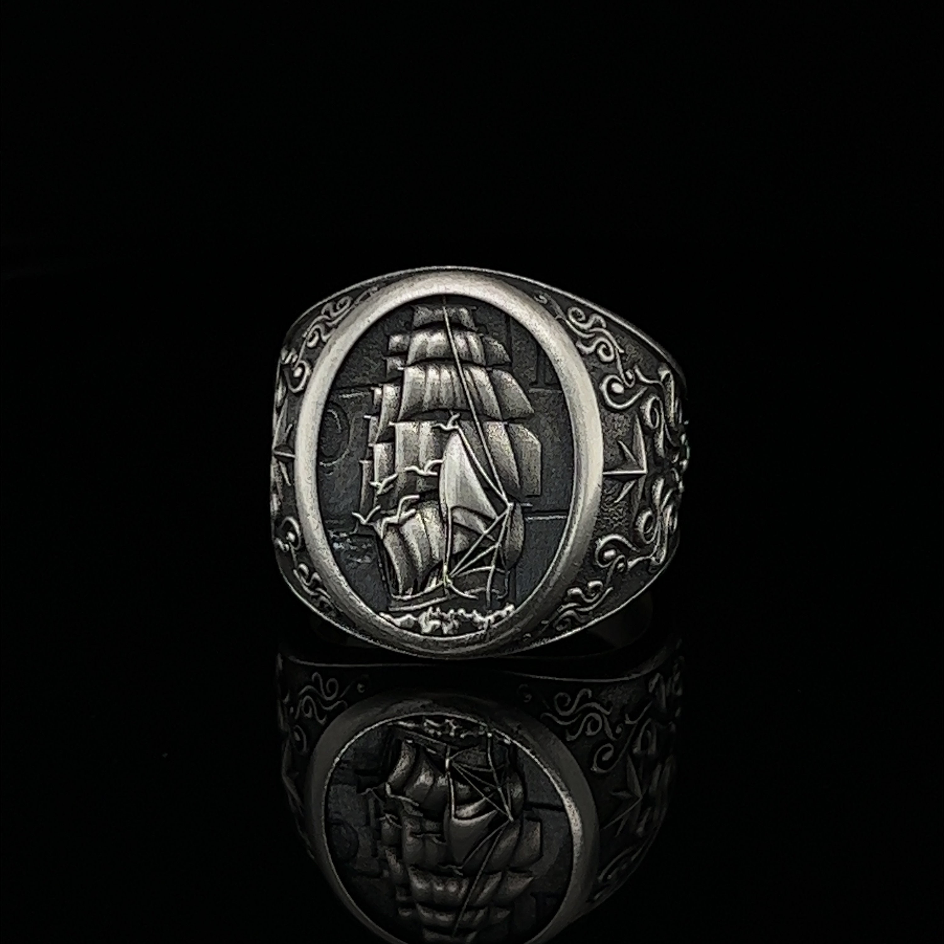Silver Sailboat Mens Ring Viking Pirate Ship Ring 925k Wind - Etsy