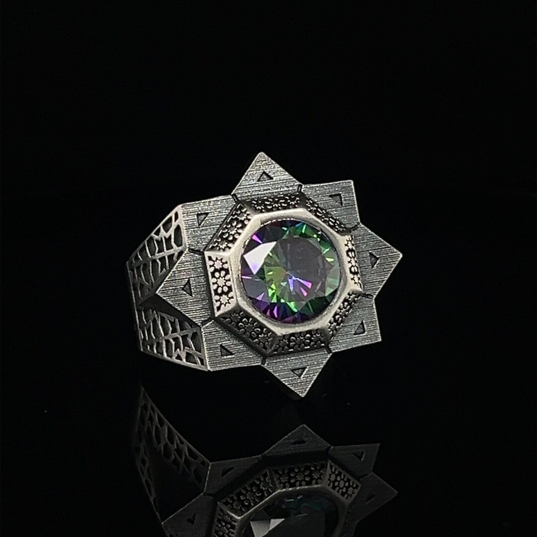 Mystic Topaz Star Ring, Multicolor Stone, Occult Ring, Octagonal Magic ...