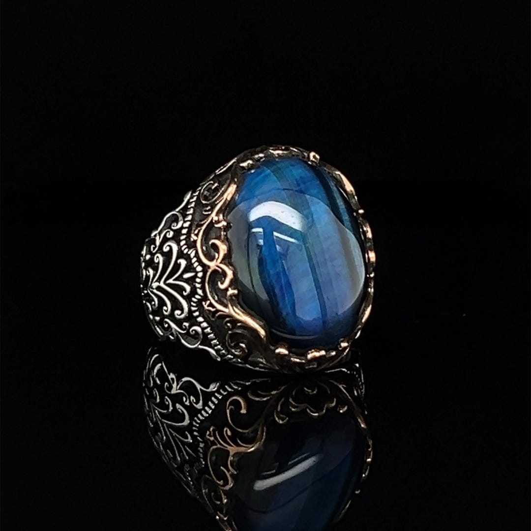 Blue Tigers Eyes Ring, Stylish Gemstone Ring, Oval 15×20mm Solitaire ...