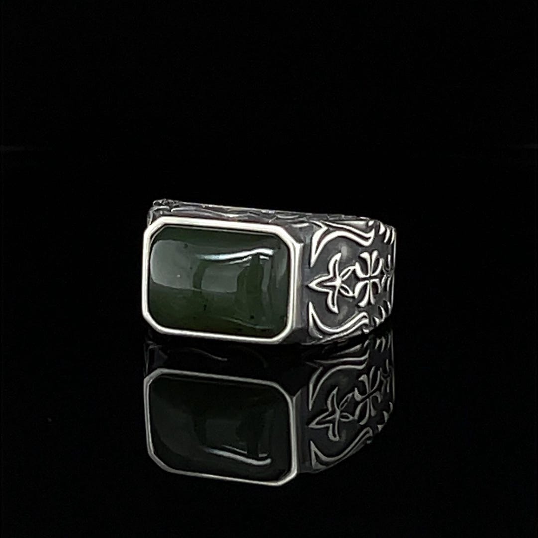 Natural Octagon Jade Sterling Silver Ring, Jade Jewelry, Genuine Green ...