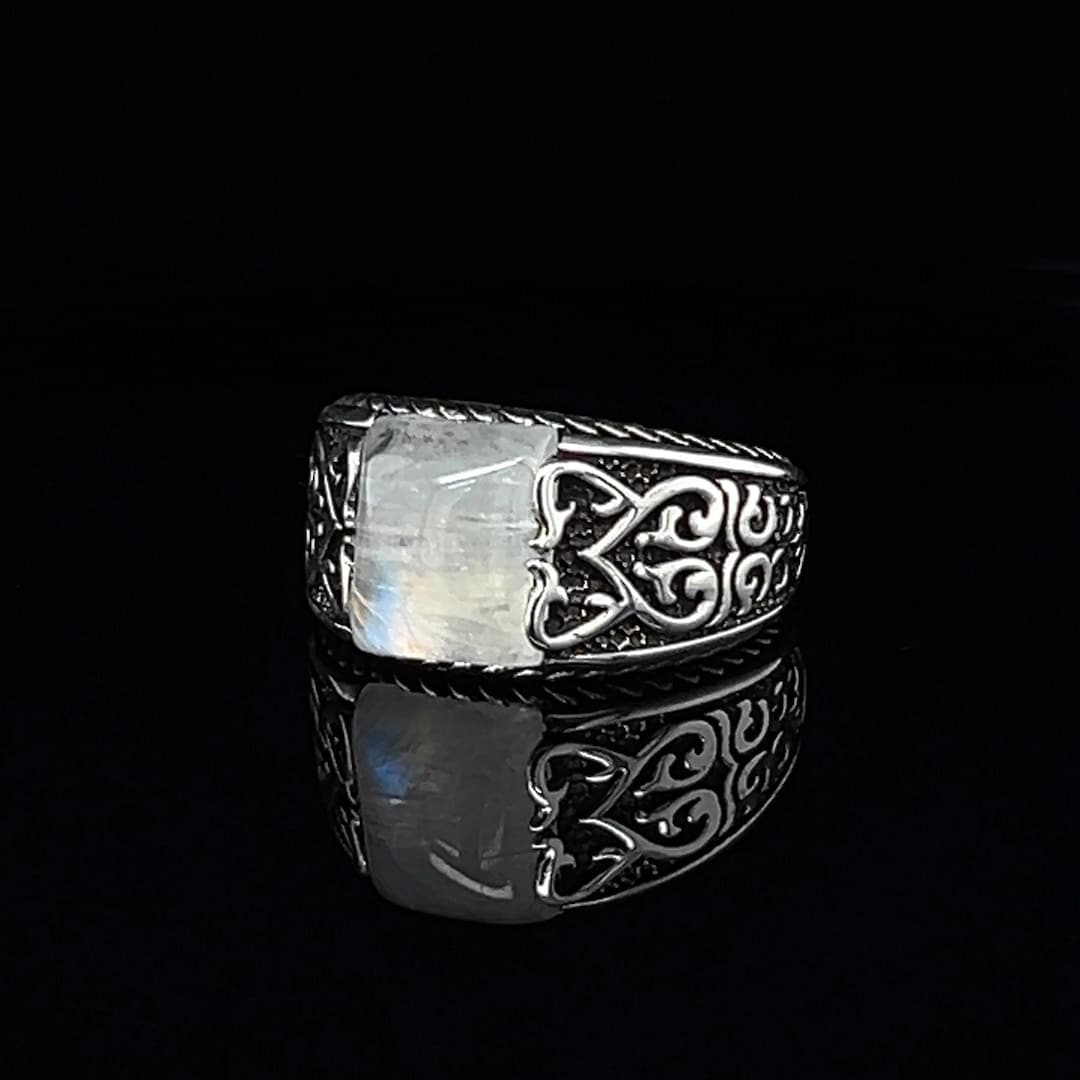 Celtic Moonstone Ring, Rainbow Oval Gemstone Ring, Medieval Jewelry ...