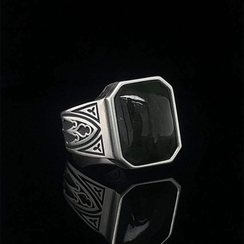 925 Silver Octagon Jade Ring, Handcrafted Men's Jewelry, Boho Gemstone ...