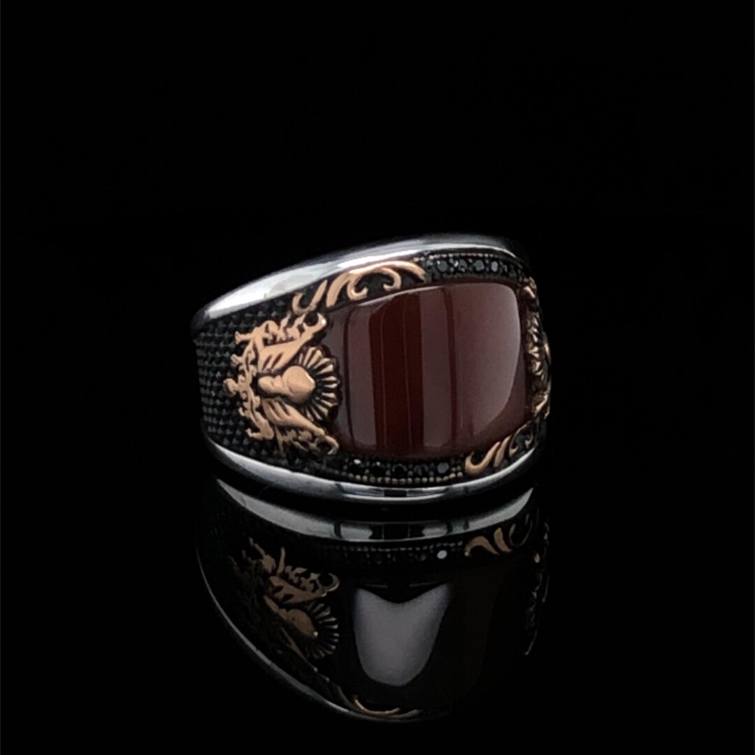 Ottoman Seal Ring, Custom Crest Empire Signet Ring, Agate Gemstone ...