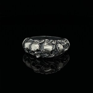 Men's Skull Silver Ring, Skull Band Ring, Handmade Biker Ring, Skull Jewelry, Skull and Tentacle ...