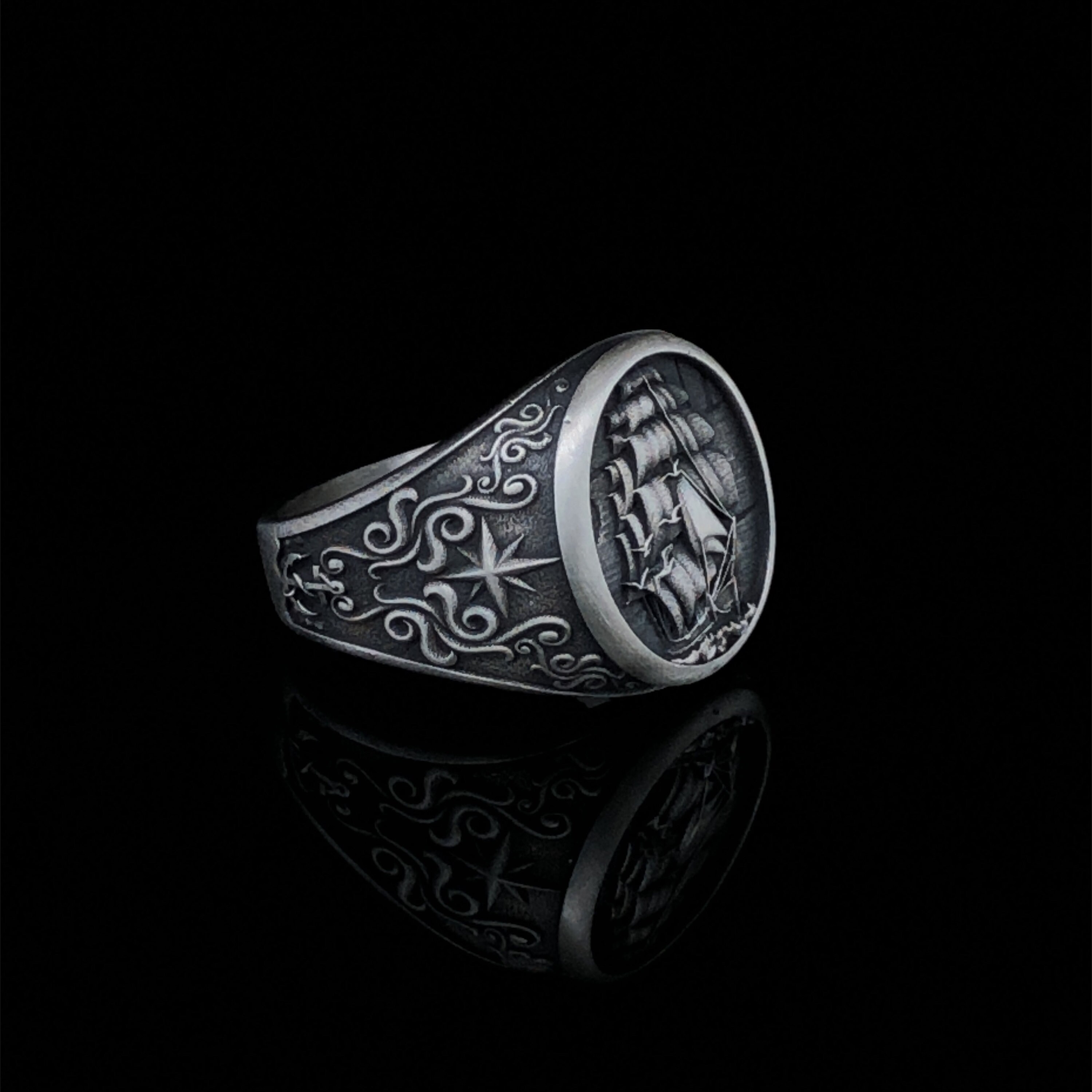 Sailboat Men's Ring Viking Pirate Ship Ring 925 Wind - Etsy