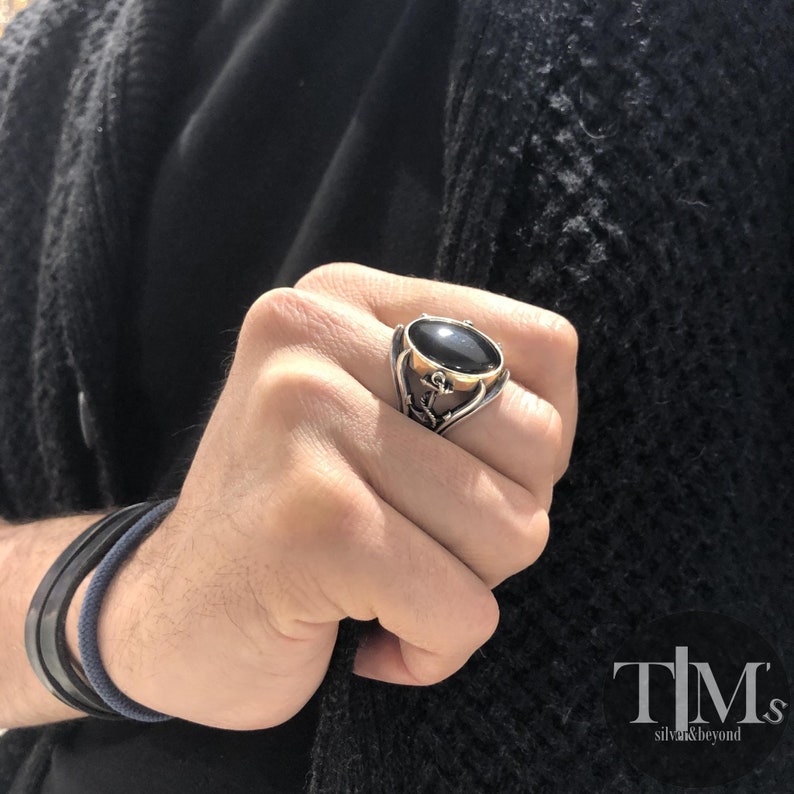Mens Nautical Ring Navy Anchor Mens Ring Vintage Gothic - Etsy