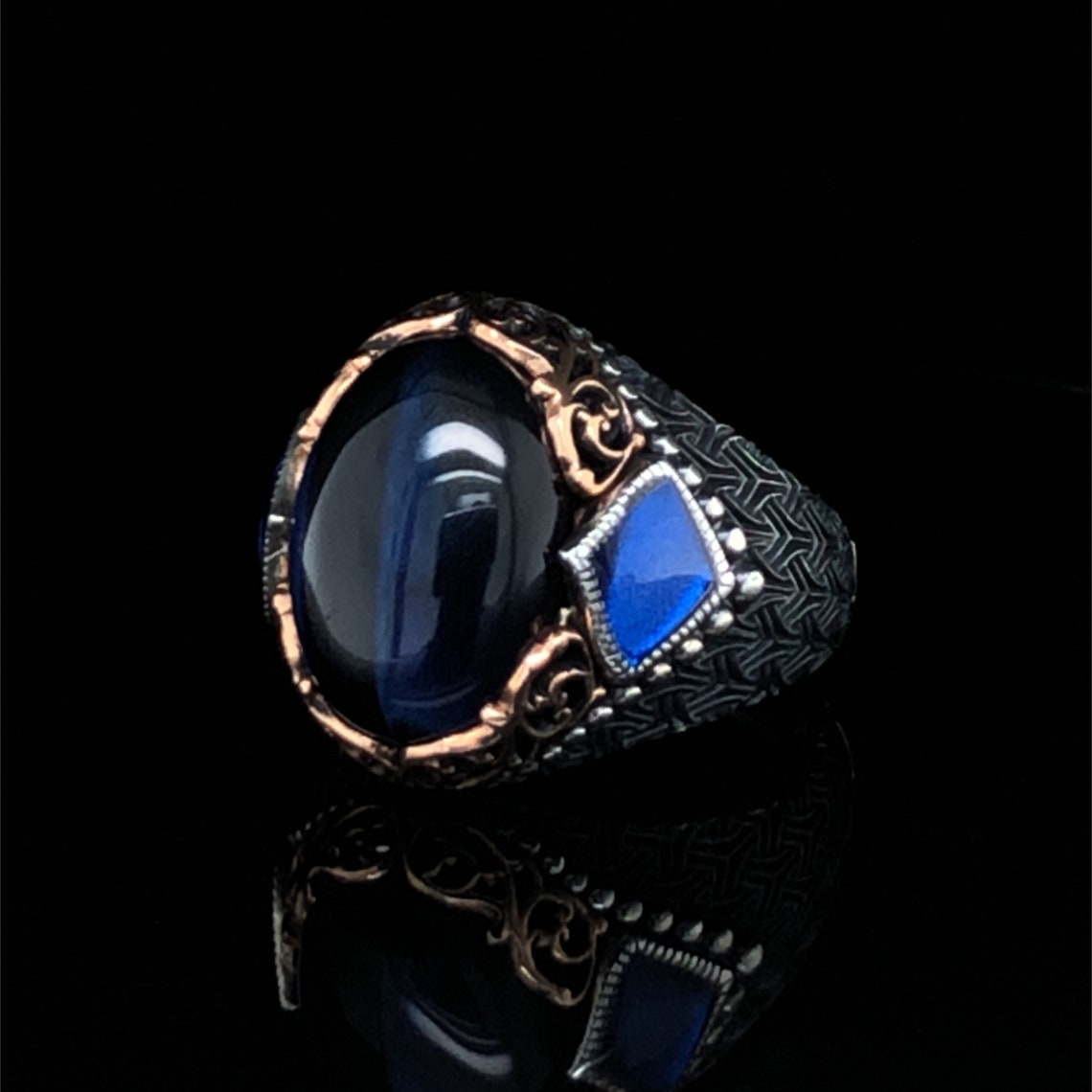 Tiger Eye Blue Gemstone Ring 925 Sterling Silver Ring - Etsy