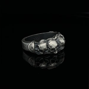 Men's Skull Silver Ring, Skull Band Ring, Handmade Biker Ring, Skull Jewelry, Skull and Tentacle ...