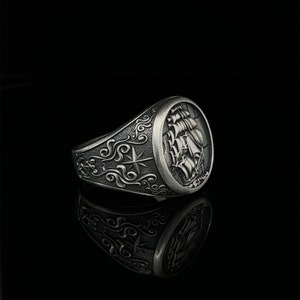 Sailboat Men's Ring, Viking Pirate Ship Ring, 925 Wind Rose Anchor Ring ...