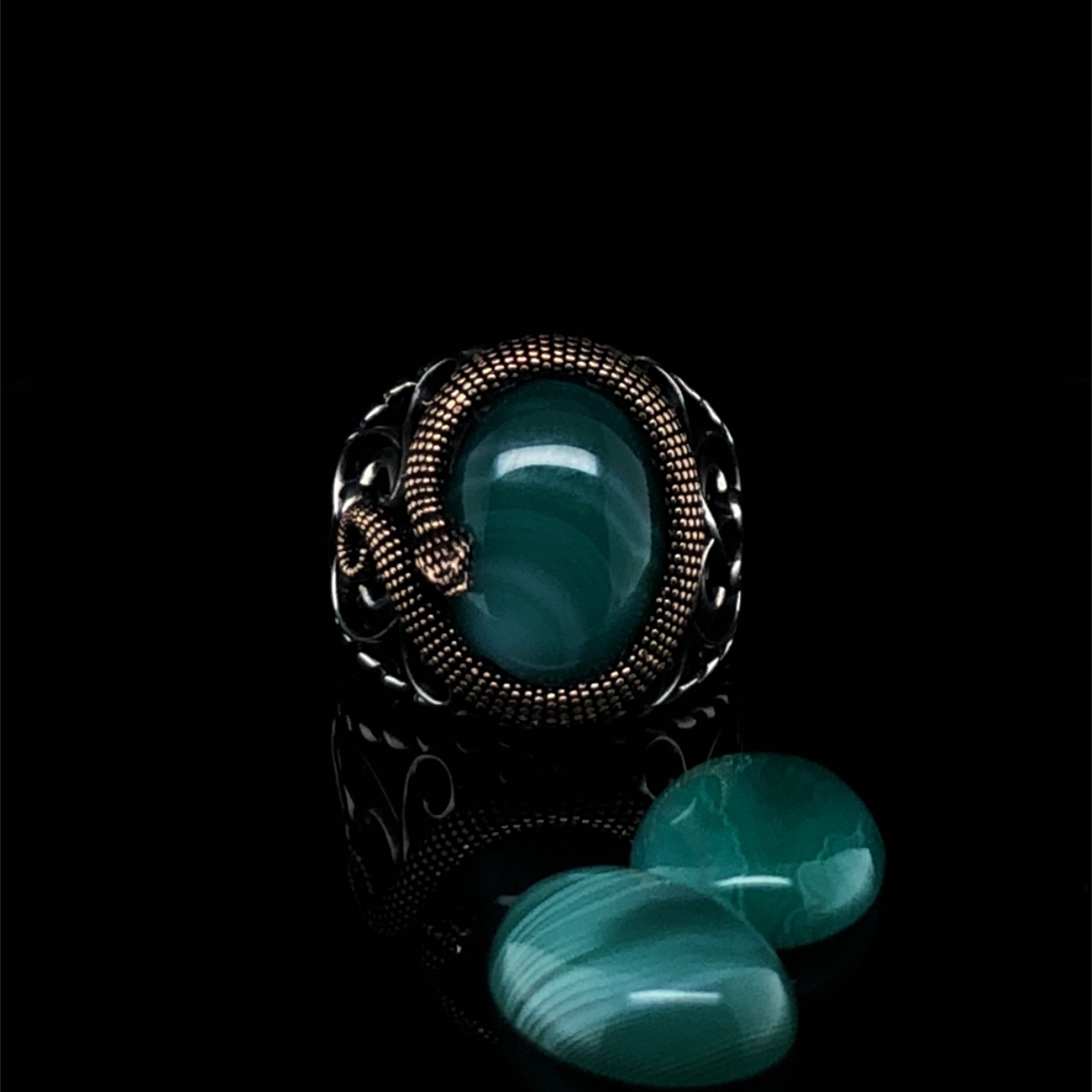 Green Agate Gemstone Ring Gothic Snake Ring Handmade Jewelry | Etsy