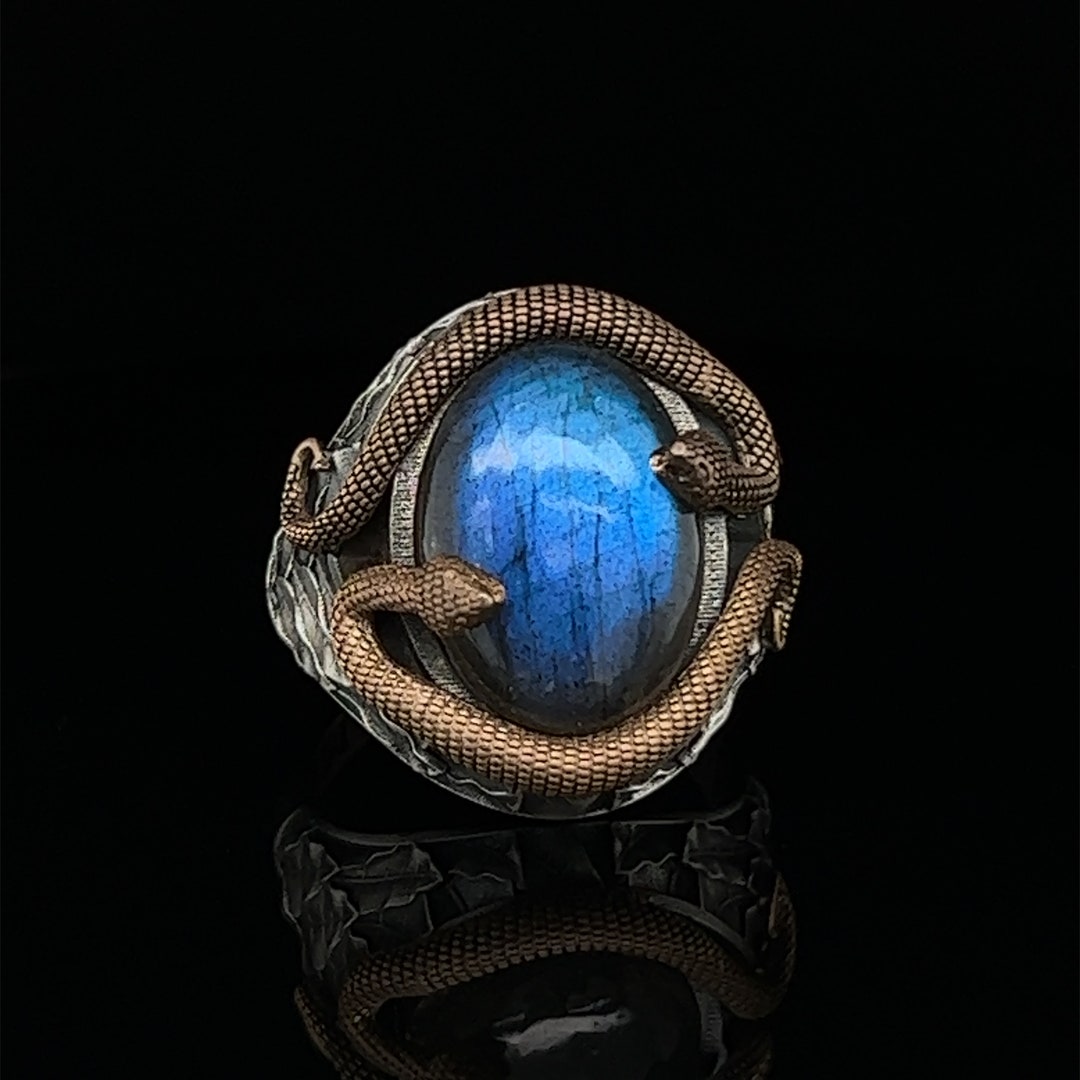 Snake Labradorite Stone Men's Ring, Animal Rings for Men, Unique ...