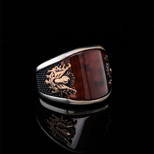 Unique Men's Warrior Ring Sterling Silver Oxidized Agate - Etsy