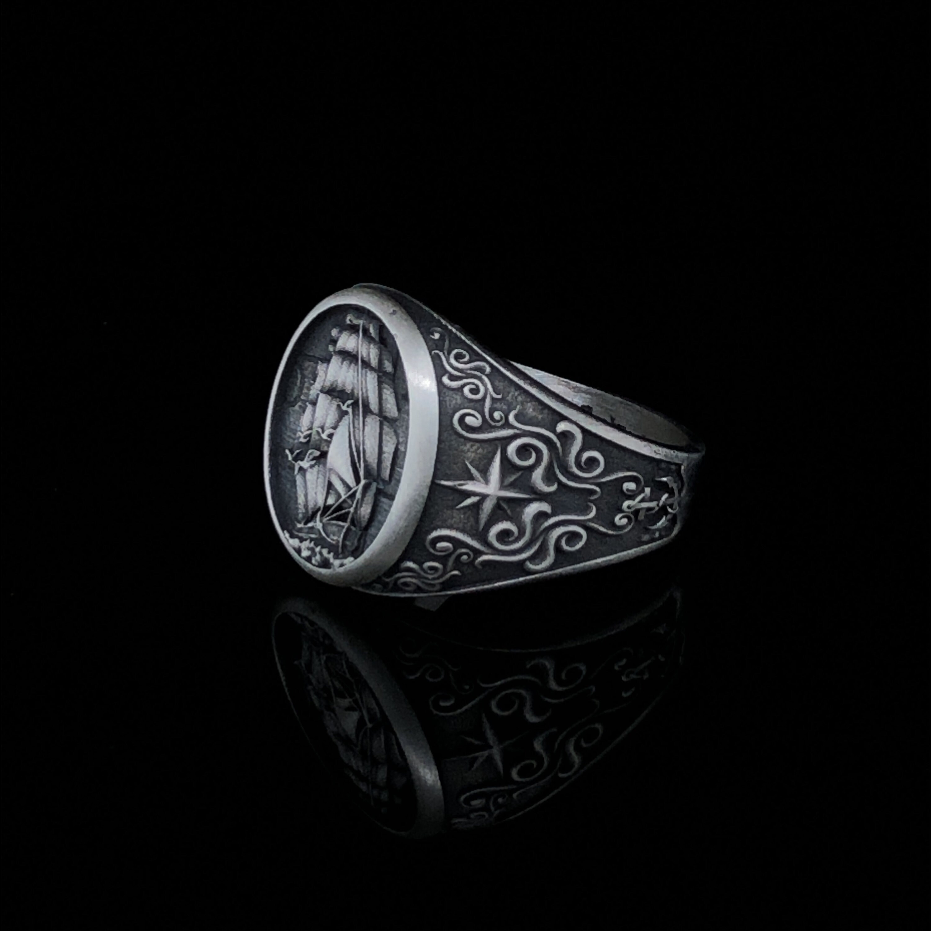 Sailboat Men's Ring Viking Pirate Ship Ring 925 Wind - Etsy