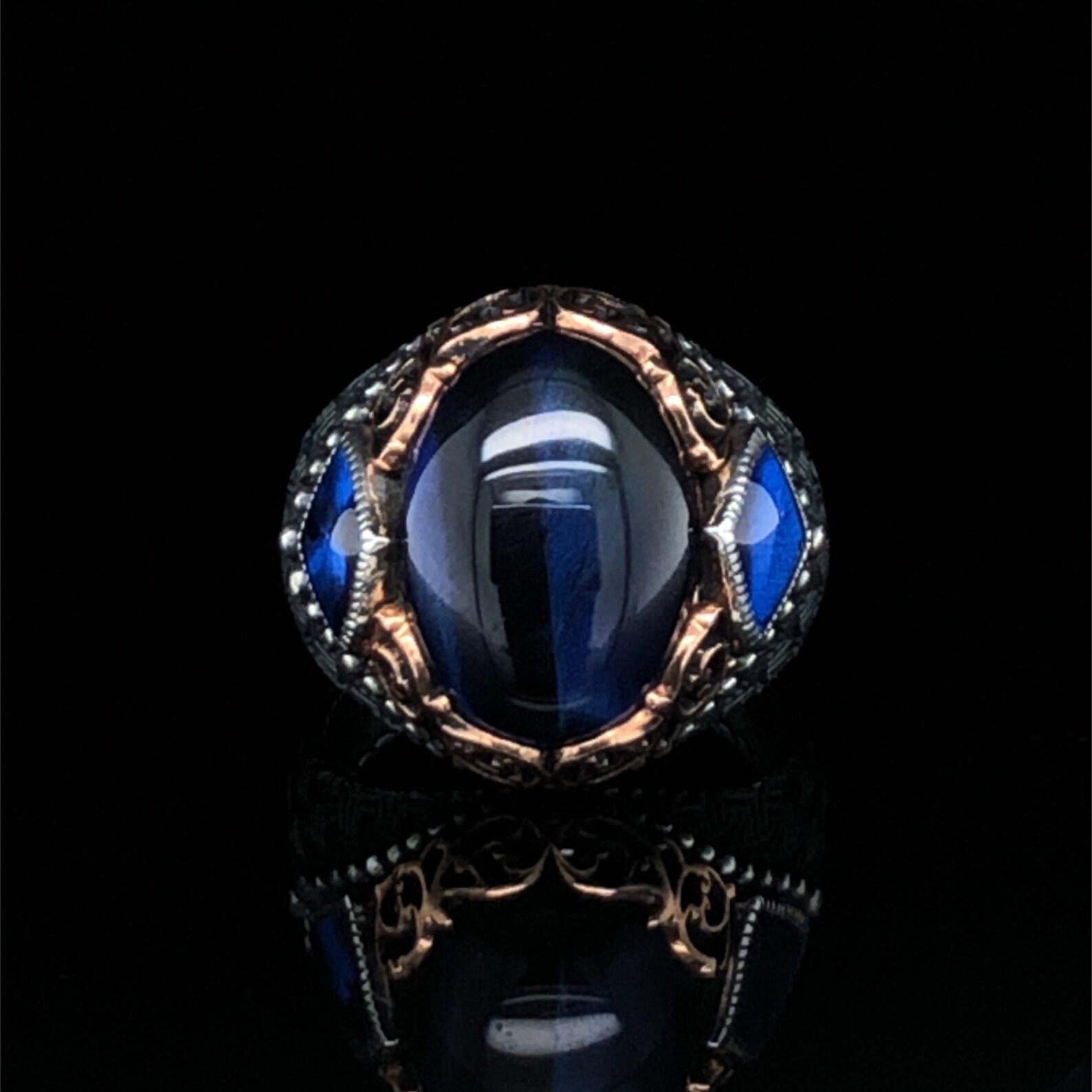 Tiger Eye Blue Gemstone Ring 925 Sterling Silver Ring - Etsy