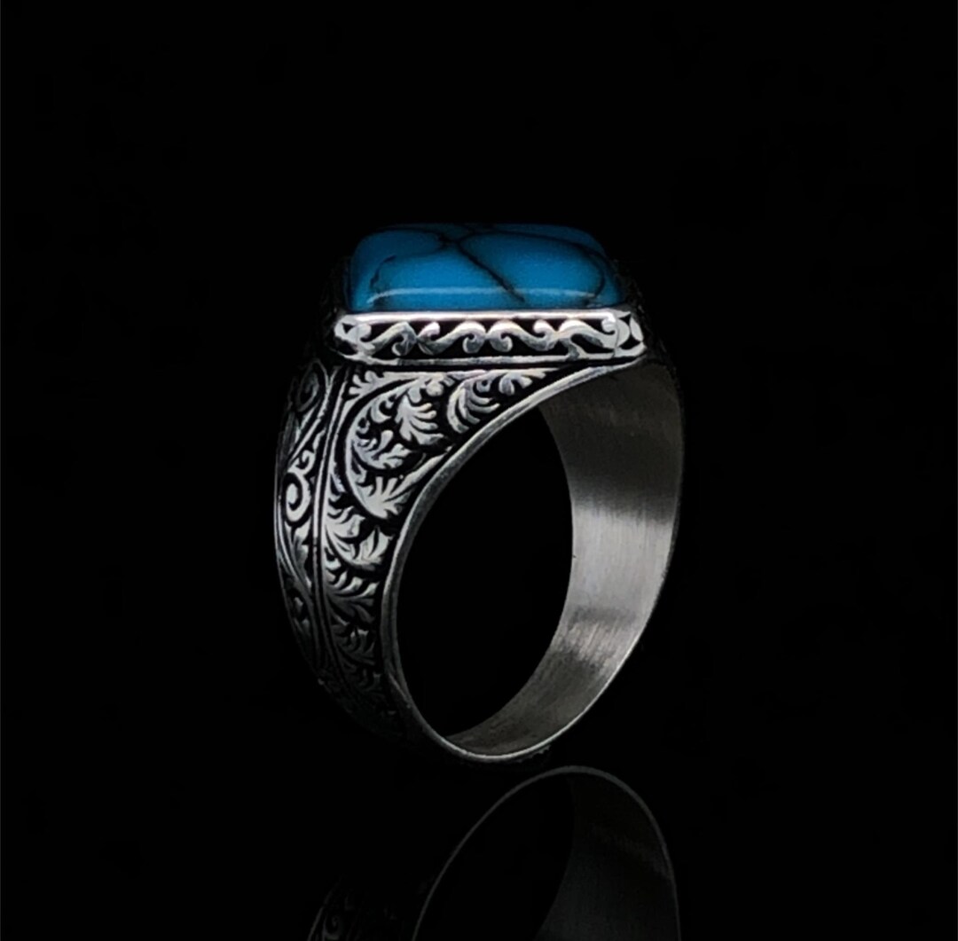 Unusual Rings for Men, Turquoise Band Ring Light Aqua Ring ...