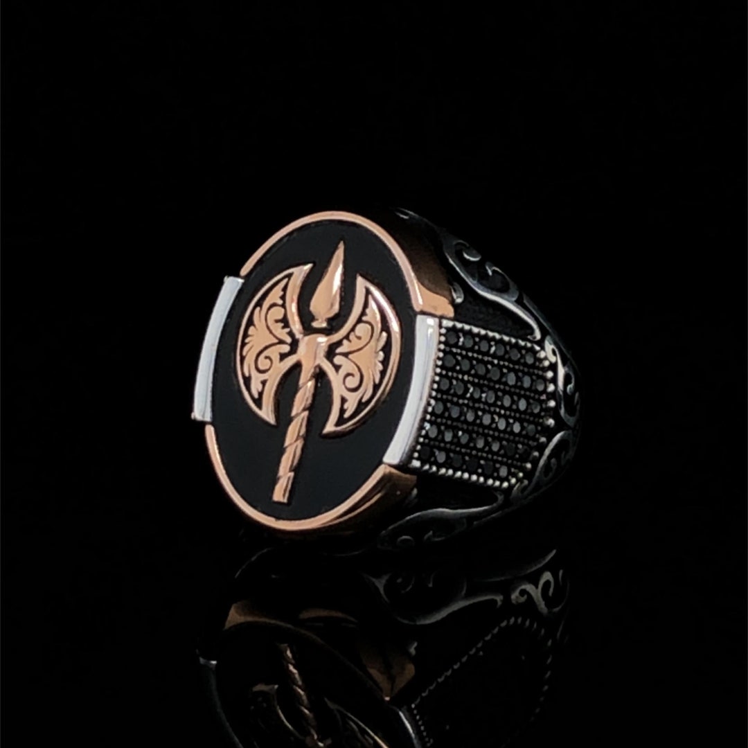 Antique Silver Men's Ring, Vintage Rings for Men Ring, Black Gemstone ...